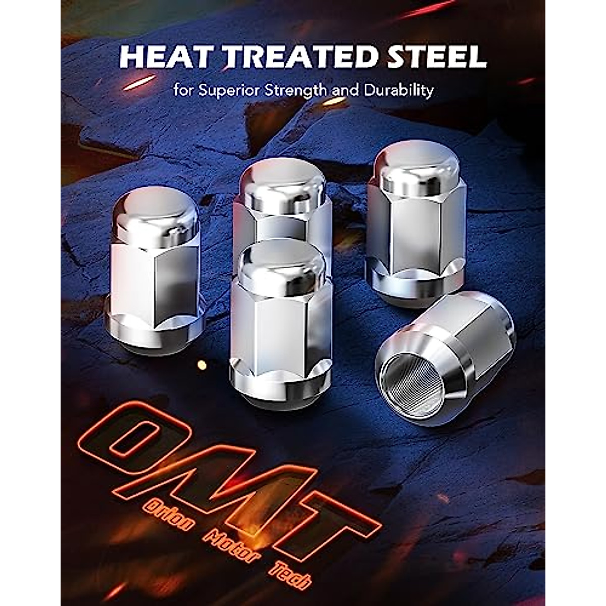 OMT 1/2"-20 Lug Nuts with Cone Seat, 3/4" 19mm Hex 1.38x0.87 in. Chrome Plated Wheel Lug Nuts Compatible with Ford Mustang Explorer F-150 Dodge Ram 1500 Ramcharger Jeep Wrangler & More, Set of 20