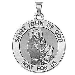 PicturesOnGold.com Saint John of GOD Religious Medal - 3/4 Inch Size of a Nickel -Sterling Silver