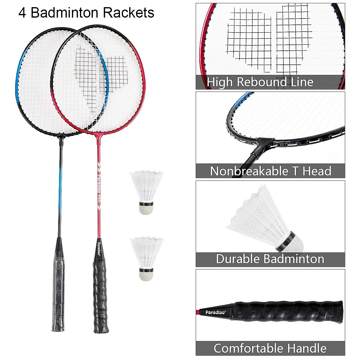 Goplus Portable Badminton Net Set, Volleyball Badminton Net with Storage Base, Rackets, Shuttlecocks, Freestanding Badminton Combo Set for Backyards, Beach, Family Outdoor Games (10FT- 4 Rackets)