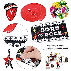 Zonon 53 Pieces Rock and Roll Theme Party Decorations, Guitar Record Sign Rock Star Music Party Hanging Swirls Ceiling Decor for 50's 60's Rock Music Theme Party Favors Supplies