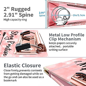 Lateefah 3 Ring Binder, 2 Inch Binder Organizer for Letter Size(8.5'' x 11'') with 5-Tab Dividers and Pockets, Portfolio Binder Cute Binder with Low Profile Clipboard for Office, School Supplies