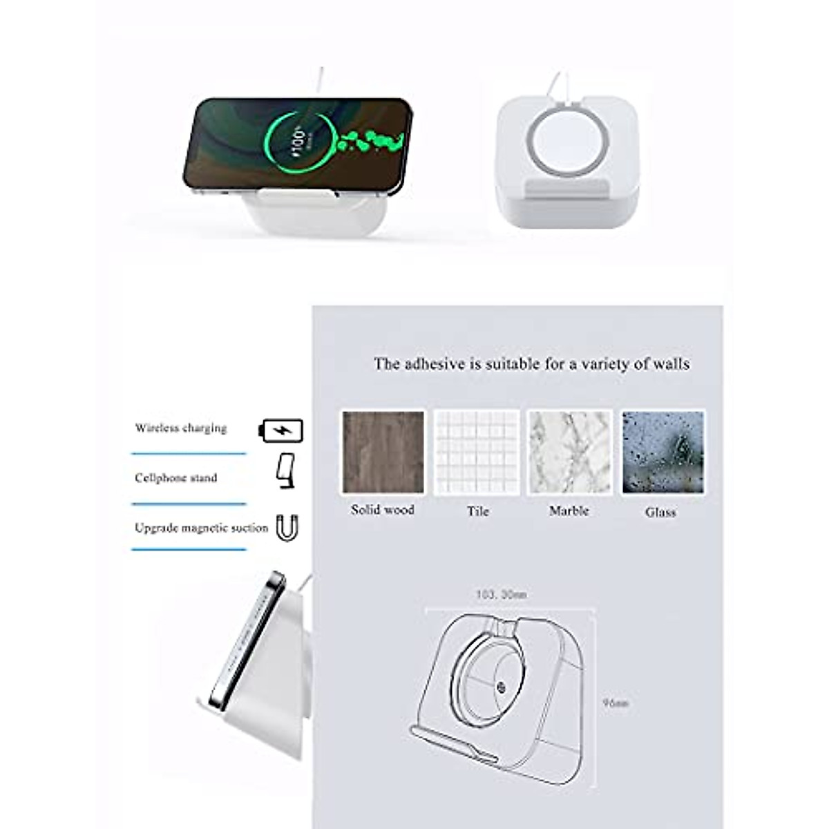 Phone Wall Mount for Magsafe Charger Bedside Phone Holder Compatible with Magsafe Accessories Fit for iPhone 12/12 Pro/ 13 Pro Max(Charger Not Included) (White)