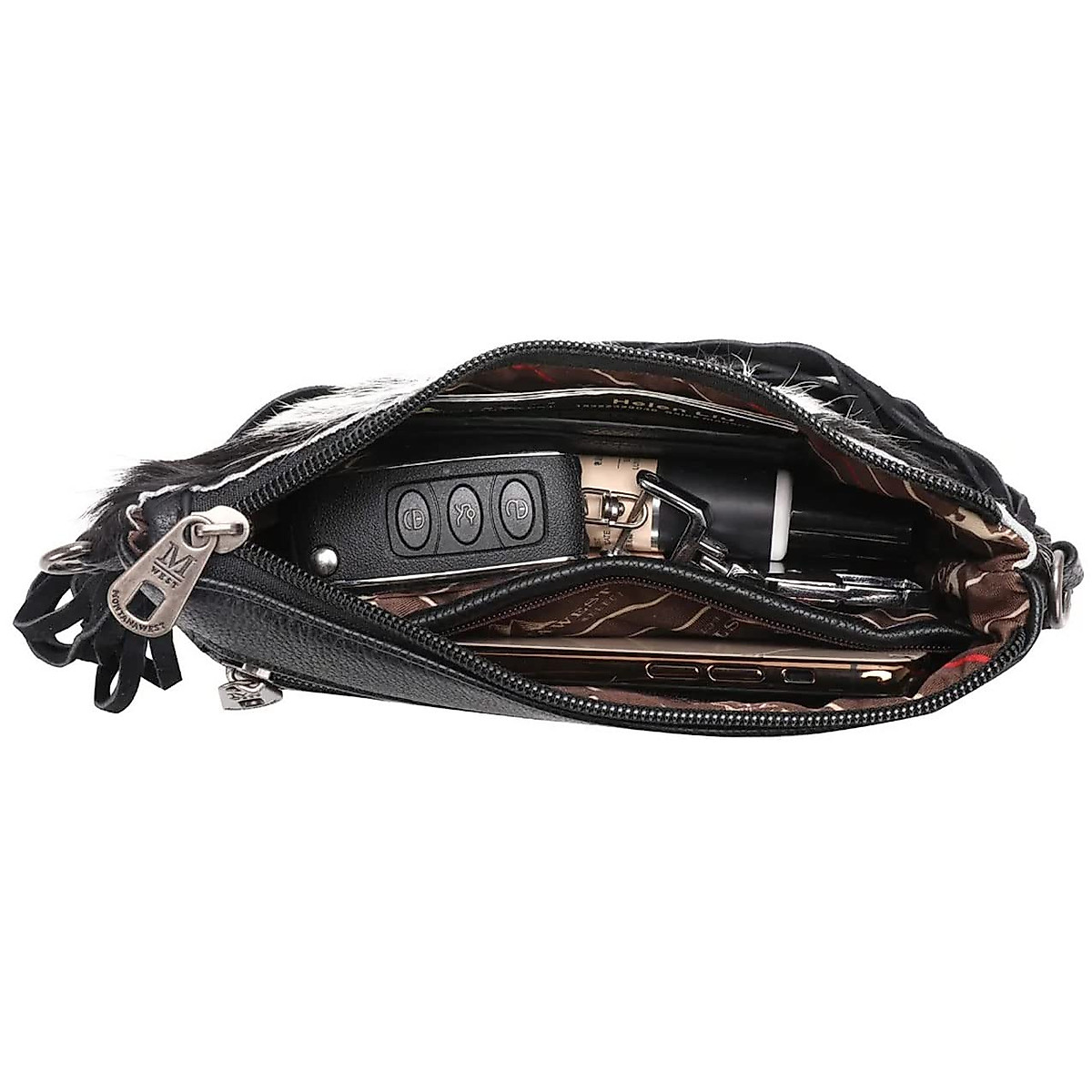 Montana West Women's Leather Small Crossbody Bag Western Clutch Handbag Handbags Purse Cowhide Whipstitches Fringe (Coffee Paisley Flap w charger)