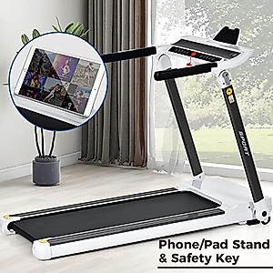 HomSof Folding Electric 3.5HP Treadmill Medium Running Machine Motorised Gym 330lbs,Portable Compact Treadmill for Home Gym Fitness Workout Jogging Walking,14KM/H,White