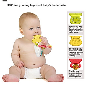 Yiosion Baby Musical Rattle Teether Set, Shaker, Grab and Spin Rattle, Early Educational FunKeys Toy Car Keychain with Light and Sounds, Gift for 3, 6, 9, 12 Month Infant Newborn