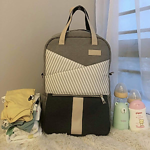 YILANE Diaper Backpack for Mom Daily Outing, Baby Bags for Mom USB Charging Port with Changeable Stroller Straps, Diaper Pad & Extra Bottle Cooler (Gray)