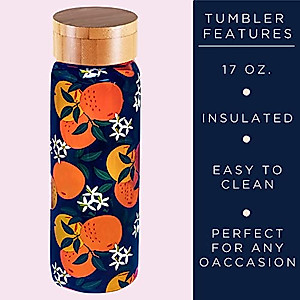 Steel Mill & Co Stainless Steel Insulated Water Bottle, 17 Oz Travel Tumbler with Lid, Cute Floral Reusable Metal Water Bottles, Orange Blossom