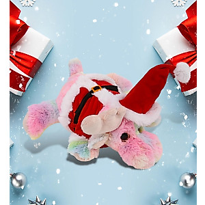 DolliBu Santa Rainbow Lying Moose Stuffed Animal Plush Toy - Super Soft Dress Up with Red Santa Claus Outfit, Cute Lying Moose Gift Perfect Holiday with Name Personalization - 9.5 Inch