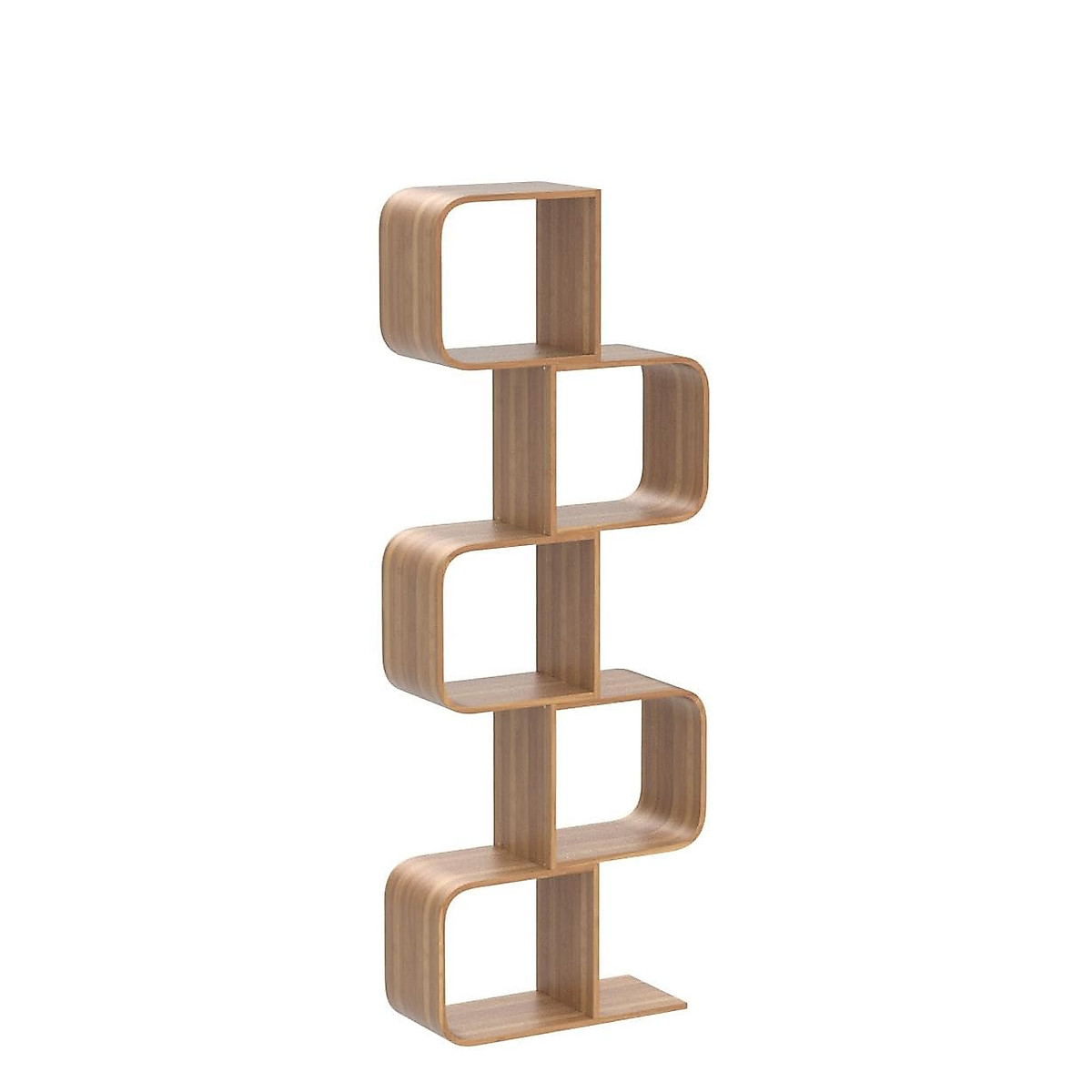 5-Tier S-Shaped Geometric Modern Bamboo Bookshelf, Large Capacity Creative Display Curved Rack Free-Standing Bedside Table 2 in 1 Bookcase Storage CDs, DVDs Book Shelf for Home, Office, Living Room