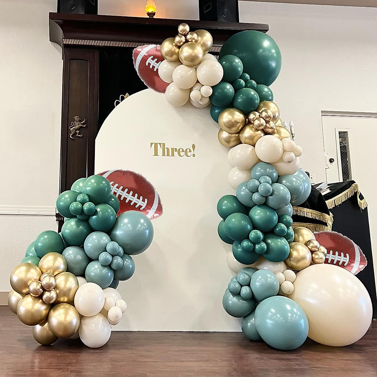 Football Balloons Arch Garland Kit 150PCS Dark Green Dusty Blue Sand White Balloons Rugby Mylar Balloons for Boho Super Bowl Eagle First Touch Down Birthday Party Baby Shower Decoration