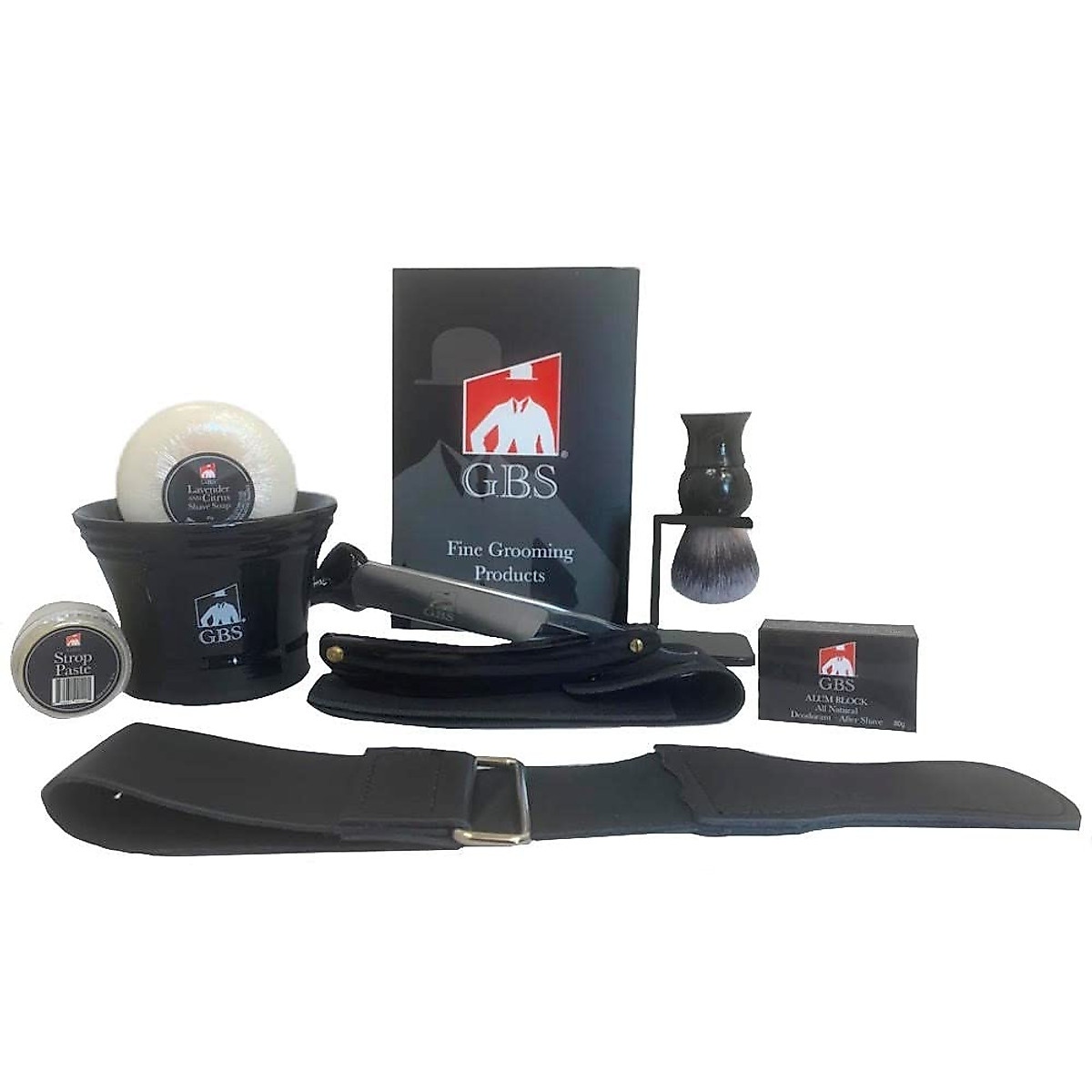 G.B.S Straight Razor Wet Shaving Kit - Classsic Shave Grooming Gift Set for Men - Includes: Straight Edge Razor, Shaving Brush, Alum Block, Shave Soap, Shave Mug Bowl,Sharpening Strop and Paste