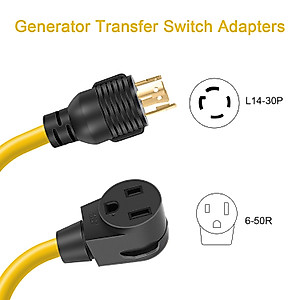 Rophor Welder Adapter Plug Cord, L14-30P Twist-Lock Male to 6-50R Female, 4 Prong to 3 Prong Generator to Welder Adapter Power Cord, 1.5FT