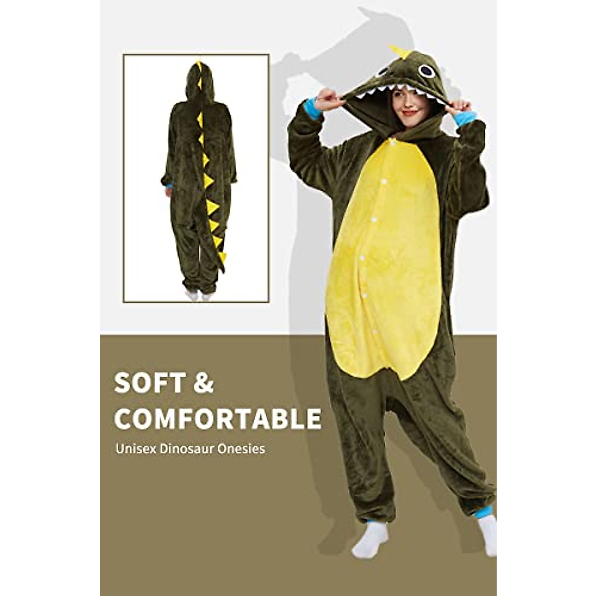 Joy2fitt Halloween Costumes Adults Women Animal Onesie Men Flannel Dinosaur Hooded Tails One Piece Family Cosplay Jumpsuit S