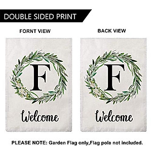 ULOVE LOVE YOURSELF Welcome Decorative Garden Flags with Letter F/Olive Wreath Double Sided House Yard Patio Outdoor Garden Flags Small Garden Flag 12.5×18 Inch