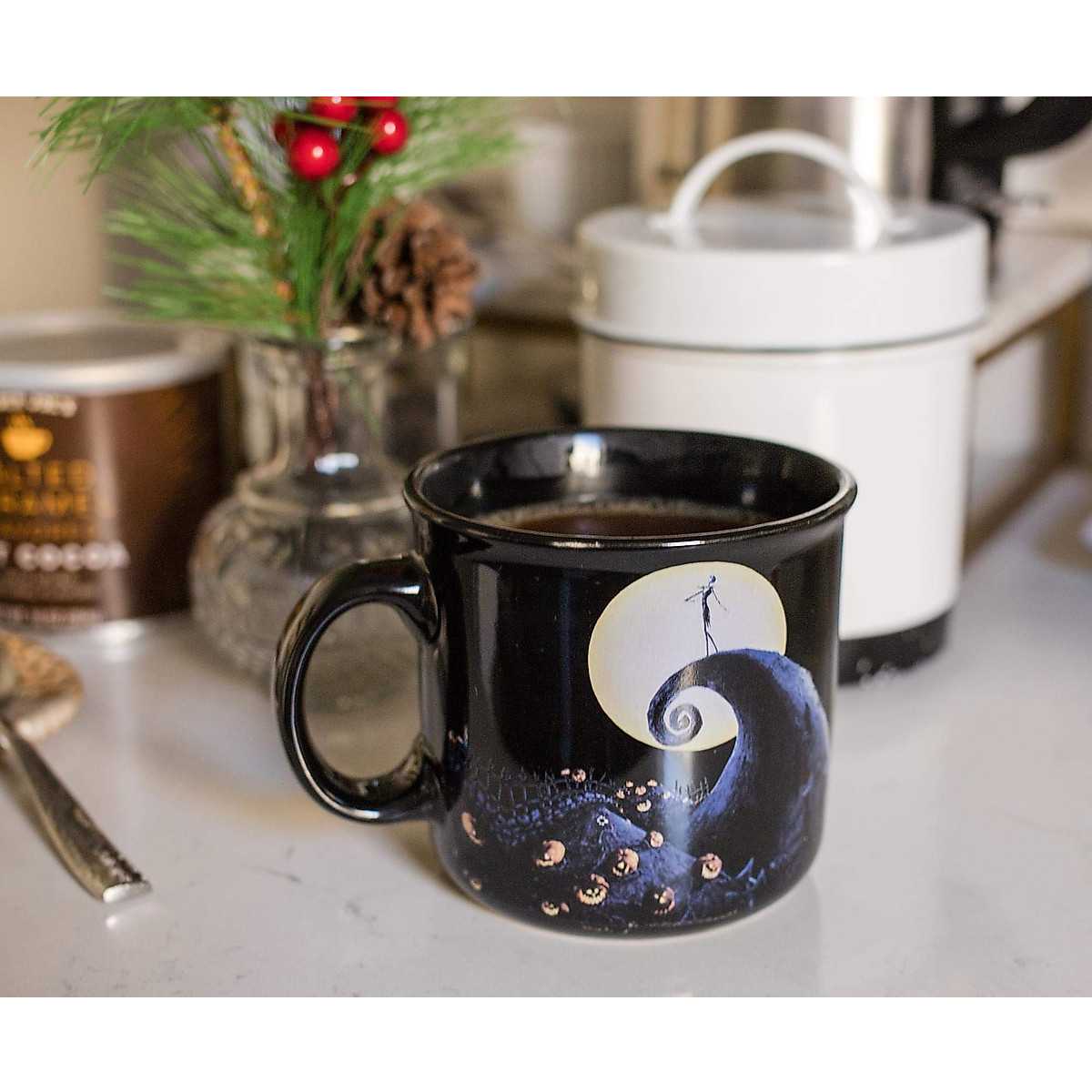 The Nightmare Before Christmas Jack Skellington On Spiral Hill Ceramic Camper Mug | Themed Casual Drinkware For Coffee, Tea, Hot Cocoa | Holds 20 Ounces