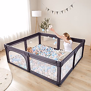 Doradotey Baby Playpen, Extra Large Baby Playard, Playpen for Babies with Gate, Indoor & Outdoor Playard for Kids Activity Center, Sturdy Play Yard with Breathable Mesh(Deep Grey)
