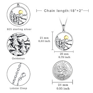 Yorionke Mountain Necklace Sterling Silver Mountain Pendant Necklace Nature Jewelry Gift for Skiers, Hikers, Campers, Climbers,Nature Lovers