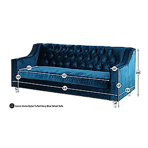 Iconic Home Dylan Velvet Modern Contemporary Button Tufted with Silver Nailhead Trim Round Acrylic Feet Sofa