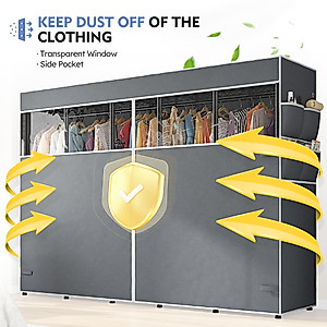 Raybee 90.6" W Clothes Rack with Cover Heavy Duty Clothing Rack with Cover Loads 1200LBS Covered Clothes Racks for Hanging Clothes with Shelves Freestanding Garment Rack Closet for Bedroom