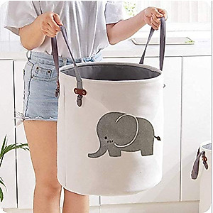 Storage Baskets,Cotton Foldable Round Home Organizer Bin for Baby Nursery,Toys,Laundry,Baby Clothing,Gift Baskets(Elephant)