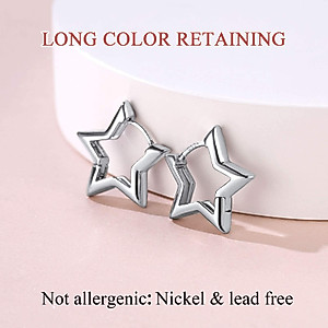 FindChic Star Earrings for Sensitive Ears Earring Studs Platinum Plated Hypoallergenic Small Huggie Hoops with Silver Post Lightweight Minimalist Jewelry