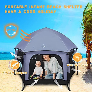 UJUJIA Baby Play Yard Outdoor Baby Playpen with Canopy Beach Tent for Kids and Toddlers Portable Lightweight Pop Up Pack and Play Playards with Travel Bag,61"*61"*49.2" Grey