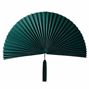 KOLWOVEN Rustic Fan - Bedroom Wall Decor Above Bed -Giant Bamboo Fan - Over Bed Wall Decor- Beautiful Wall Art for Apartment, Room, Home Decoration (Extra Large 47''x24'', Dark Teal)