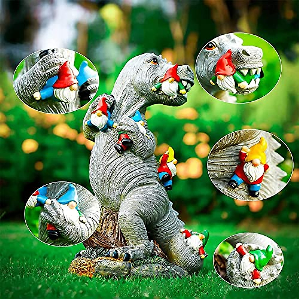 M.A.K Dinosaur Eating Gnomes Garden Decor, Art for Garden Decor, Outdoor Statue for Patio, Lawn, Yard Art Decoration, Housewarming Garden Gift
