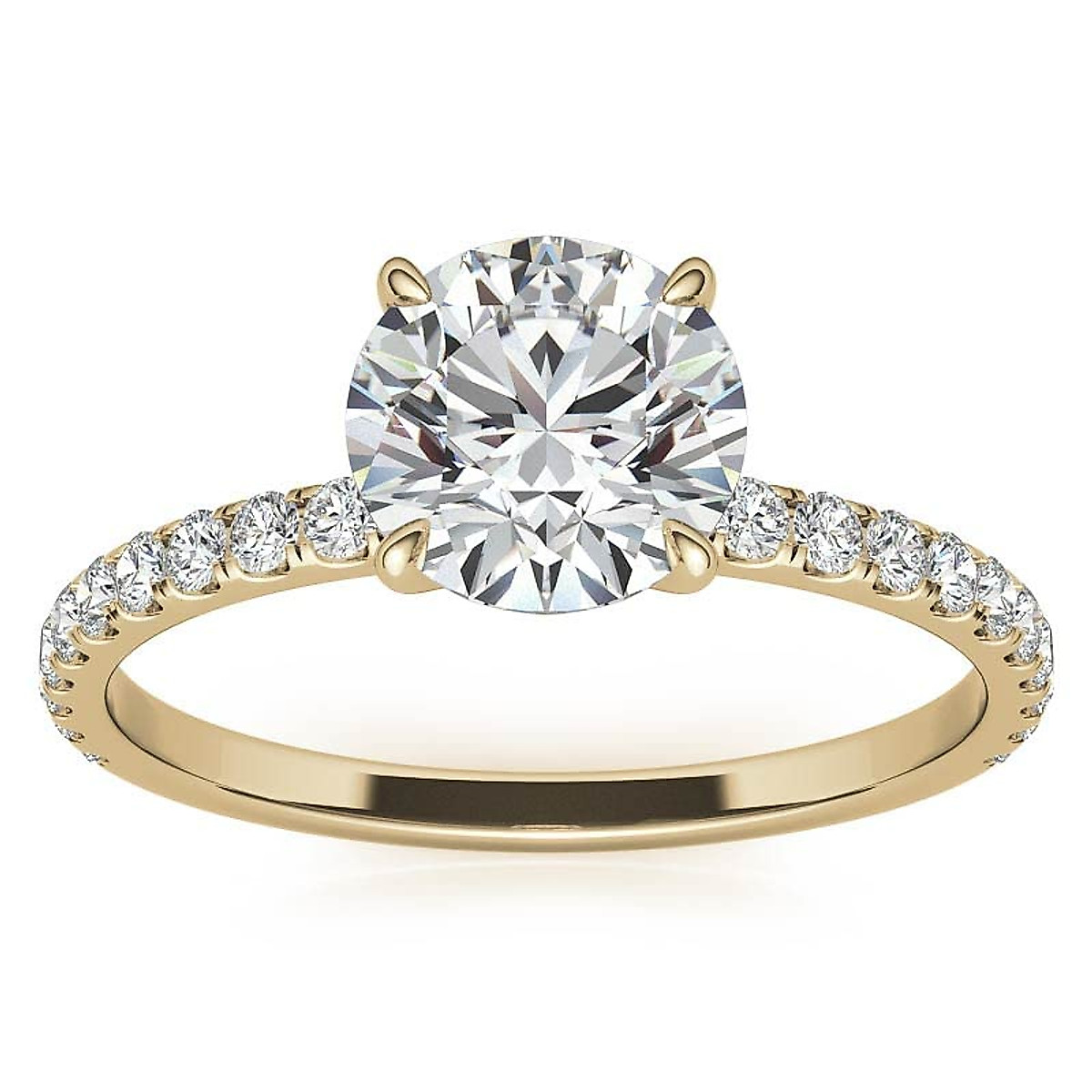 10K Solid Yellow Gold Handmade Engagement Ring 2.00 CT Round Cut Moissanite Diamond Solitaire Wedding/Bridal Rings Set for Women/Her, Amazing Ring Gift for Her