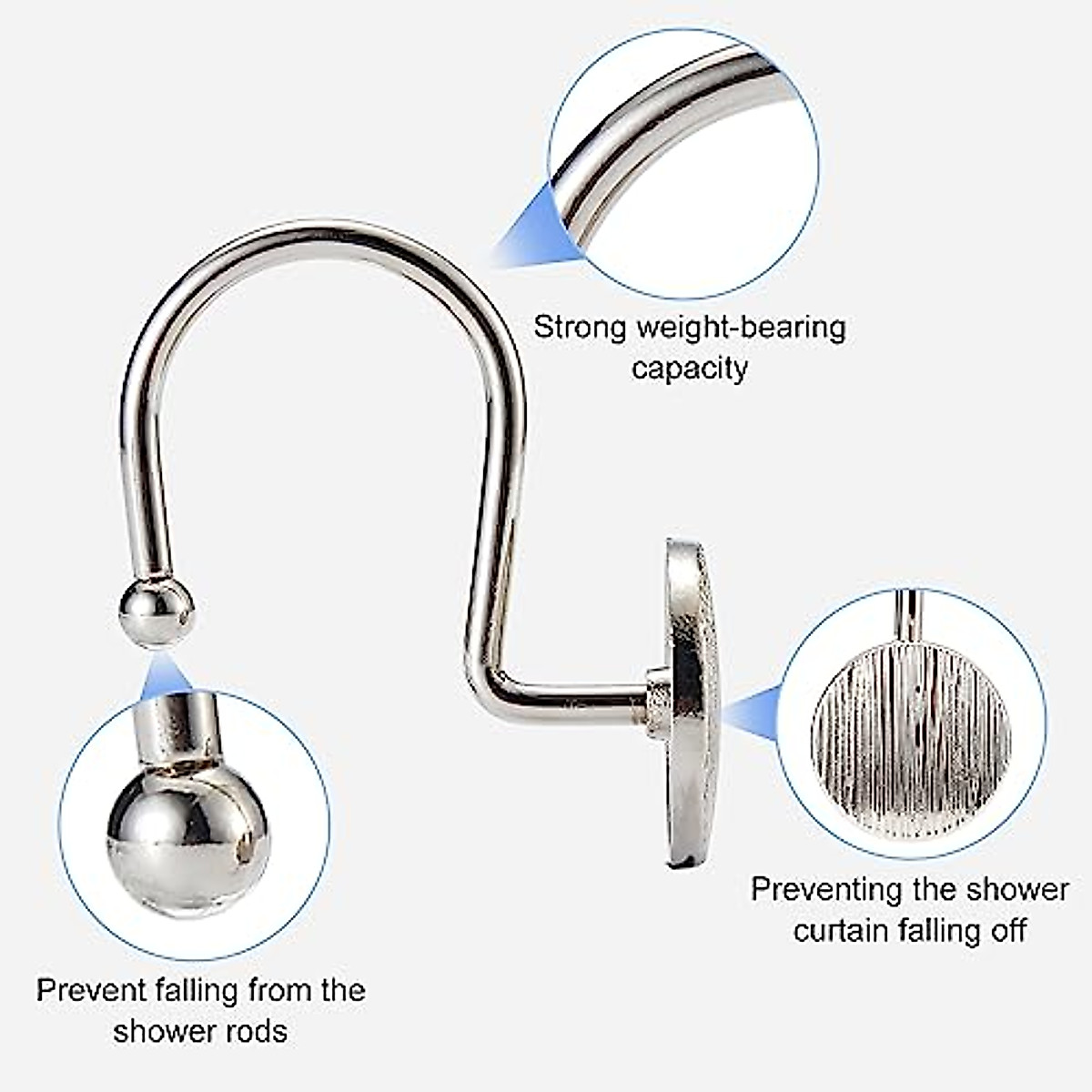 Brushed Nickel Shower Curtain Hooks, OEH Shower Curtain Rings, Modern Creative Metal Shower Curtain Hooks Rust Proof, Balanced Gliding Shower Hooks for Shower Curtain, 12 Pack, Circular Stripes