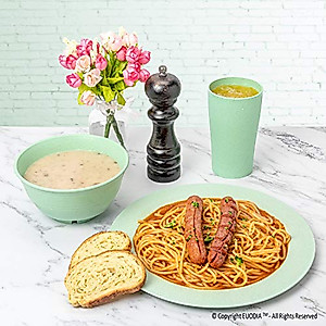 Euodia Wheat Straw Plastic Dinnerware Sets for 6 (Dinner Plates, Bowls & Cups) - Dishwasher & Microwave Safe – Unbreakable Reusable Lightweight Eco Friendly BPA Free – Outdoor Camping Dishes