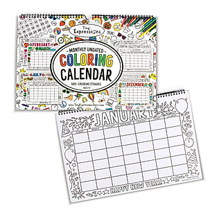 Tiny Expressions Undated Coloring Calendar for Kids (12 Months Undated 11 x 17 ) Wall Calendar for Home or Classroom Use School Supplies for Kids of All Ages to Plan Organize and Track the Year