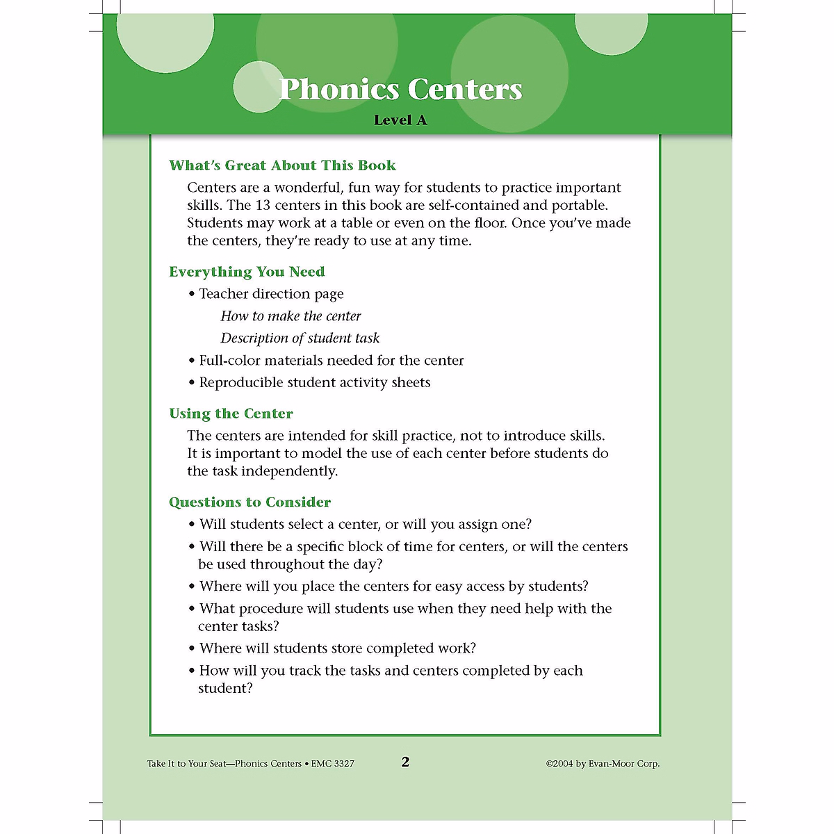 Take It to Your Seat Phonics Centers, Grades PreK-K