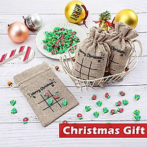 Windyun 100 Set Christmas Tic Tac Toe Game Bulk Xmas Board Game 3.94 x 5.91 Burlap Drawstring Bag with 1000 Christmas Tree and Stocking Classroom Games Christmas Gifts Party Family Games