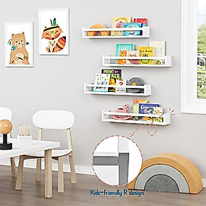 Forbena 24 Inch Wall Bookshelf for Kids Bedroom Set of 4, White Floating Nursery Book Shelves for Baby Toddler Children Girls Boys Room Decor, Large Wood Wall Mount Bookshelves and Toy Storage