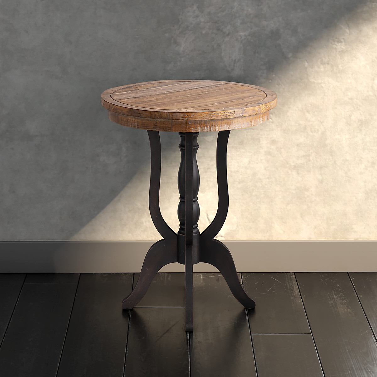 COZAYH Rustic Farmhouse End Table, Natural Top Side Table for Family, Dinning or Living Room, Handcrafted Finish, Modern, Black