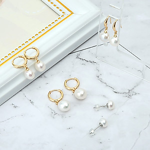 Pearl Earrings14K Gold Plated Freshwater Pearl Earring 4 Pairs Pearl Drop Earrings for Women