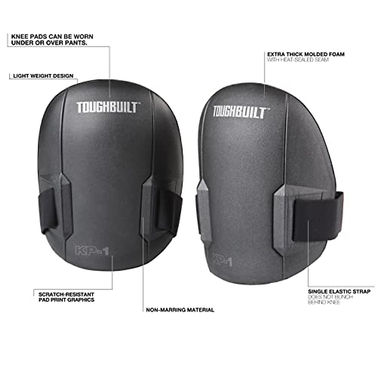 ToughBuilt - Ultra Light Knee Pads with Non-Marring Outer Shell - Knee Pad Essentials, Comfortable, Resistant and Durable - (TB-KP-1)