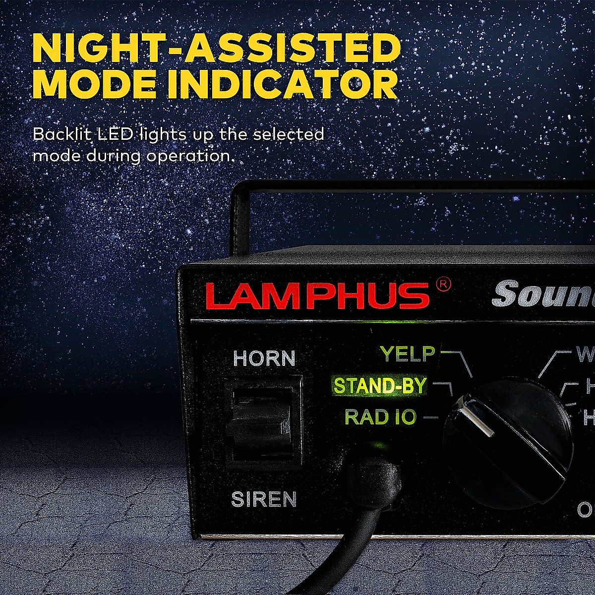 LAMPHUS SoundAlert 12V 100W Police Siren PA System Kit [Slim Speaker] [118-124dB] [Handheld Microphone] [Hands-Free] Warning Emergency Siren for Vehicles Tow Truck UTV ATV Van Car POV RV