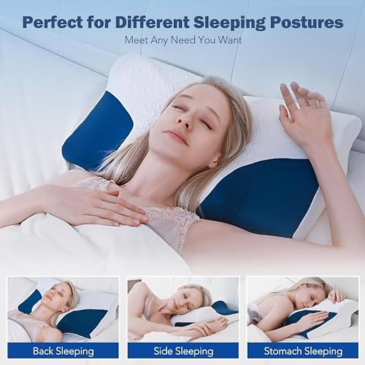 Neck Pillow Memory Foam Pillows - Cervical Neck Support Pillow for Pain Relief Contour Ergonomic Sleeping Pillow Orthopedic Bed Pillows for Side Back Stomach Sleepers, Washable Cover, Ideal Gift