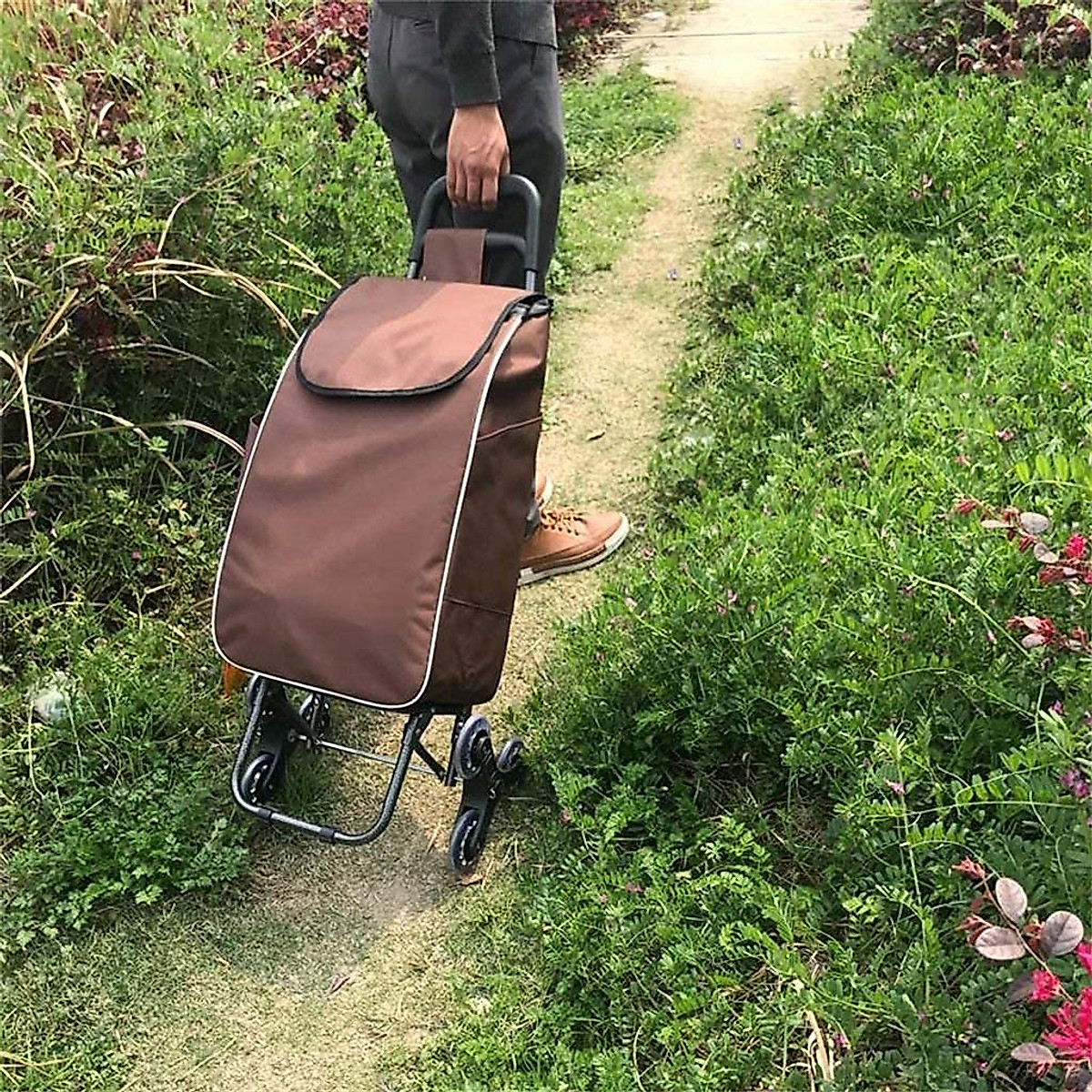 Shopping Trolley on Wheels Multi Function Shopping Cart Trip Climbing Stairs Cart Collapsible Portable Lever Car Small Trailer Trolley Storage Hand Trucks,Brown,