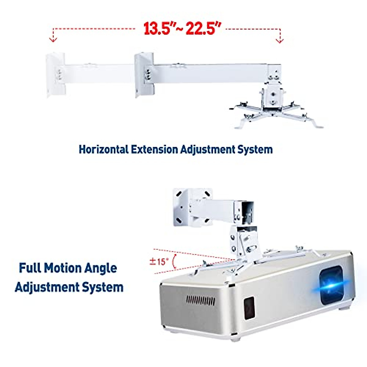 Projector Ceiling/Wall Mount White, Homcine Low Profile Universal Projector Holder/Bracket/Hanger Kit with Extendable Arm, Adjustable Height Pole Mount Drop Ceiling Quick Release For Epson Optoma Benq