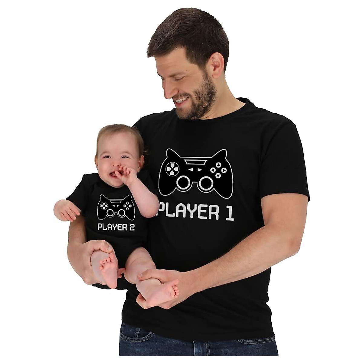 Tstars Gamer Dad and Baby Matching Outfits Gifts for New Dads Player 1 & Player 2 Funny Fathers Day Daddy and Me Outfits Dad Black Large/Baby Black Newborn (0-3M)