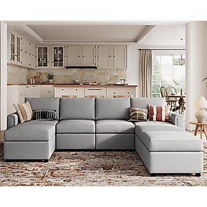LINSY Home Modular Sectional Sofa, Convertible U Shaped Sofa Couch with Storage, Memory Foam, Modular Sectionals with Ottomans, 7 Seat Oversized Sofa Couch with Chaise for Living Room, Grey