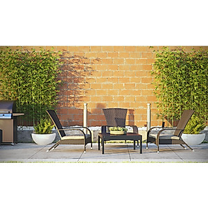 Aspect Living 64962 Pacifico Black Wicker Lounge Chair with Grey Cushion - All-Season, Lightweight, Adirondack Style, Durable & Stylish Outdoor Armchair, Elegant Black Finish