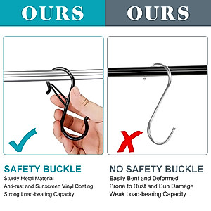 S Hooks for Hanging, Heavy Duty S Hooks with Safety Buckle, 8pcs Small Metal S Shaped Hook for Hanging Plants,Pots, Closet, Kitchen Utensil, Clothes, Jeans, Baskets, Christmas Hanging Lights Black