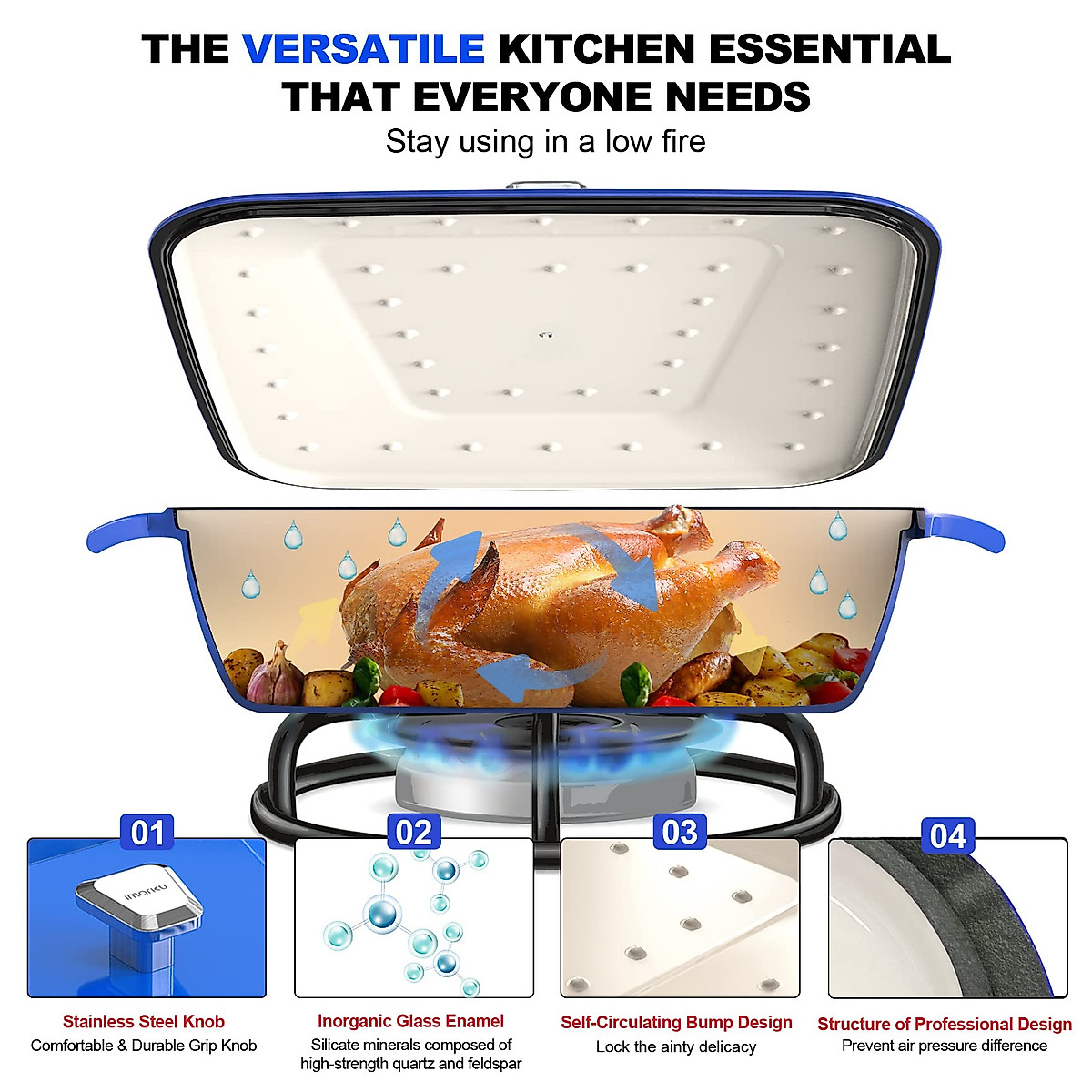 Dutch Oven, imarku 3.5 Quart Braiser Pan Nonstick Heavy Duty Enameled Cast Iron Dutch Oven Pot, Oven Safe Up To 550°F, Enamel Coating, Nonstick Easy to Clean