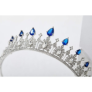 SWEETV Cubic Zirconia Wedding Tiara for Bride & Flower Girls - Princess Tiara Headband Bridal Crown, Bridal Hair Accessories for Women, Royal Blue