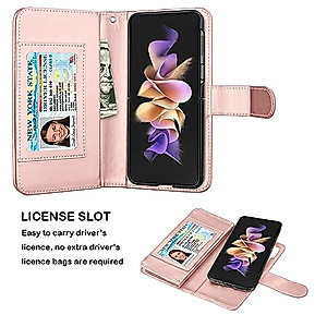 NJJEX Galaxy Z Flip 4 5G Case, for Samsung Galaxy Z Flip 4 5G Wallet Case, [9 Card Slots] PU Leather ID Credit Holder Folio Flip [Detachable] Kickstand Magnetic Phone Cover & Lanyard [Marble Pink]