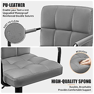 Huracan Adjustable Barstool with Armrest Swivel Bar Stools Set of 2 Counter Height Modern Bar Stool with Back Pu Leather Square Kitchen Island Barstools - Light Grey Base,2pcs